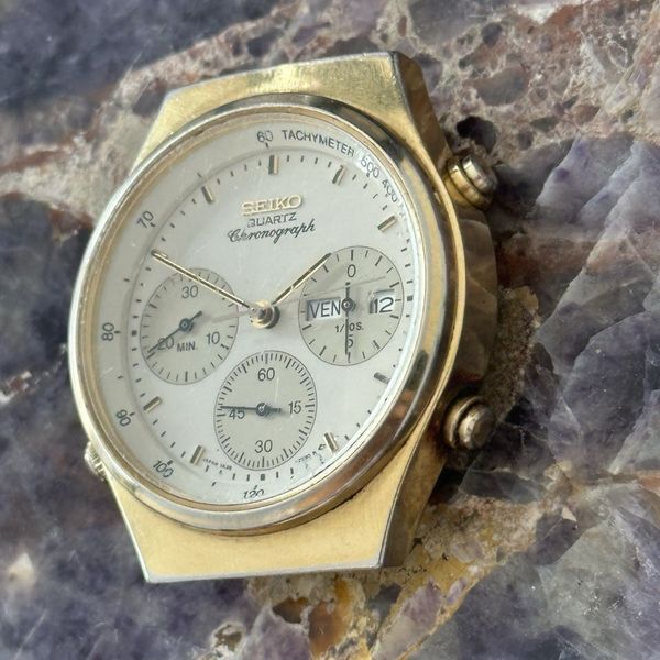 Vintage Seiko 7A38-727A Mens Gold Plated Quartz Chronograph - Running ...