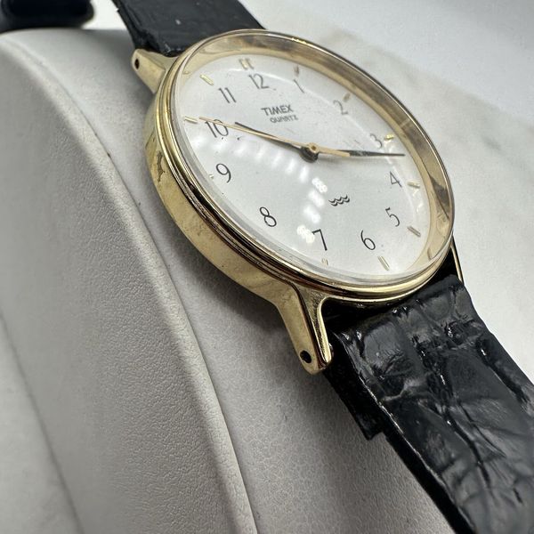 Vintage Timex M Cell Genuine Gold Tone Leather Quartz Analog Watch, New ...