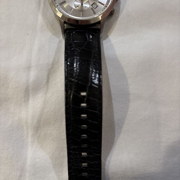 Emporio Armani Men's Chrono Watch AR2432 Black Leather Band Silver Dial ...