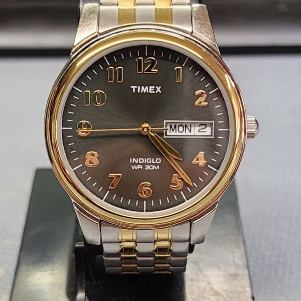 Working Timex Indiglo Two-Tone Expansion Men's Calendar Wristwatch ...