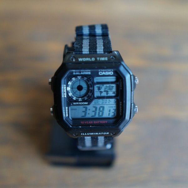 Casio AE1200WH-1A Men's Resin Strap World Time Watch nato strap ...