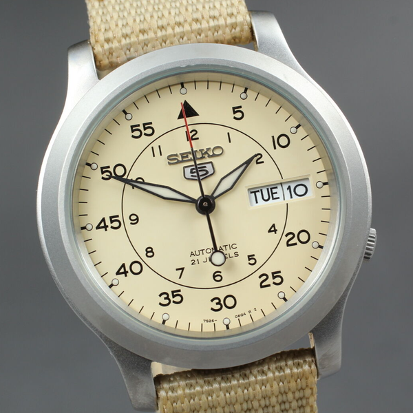 [Near MINT] Seiko 5 SNK803 automatic 21J Beige Day/Date Automatic Men's ...