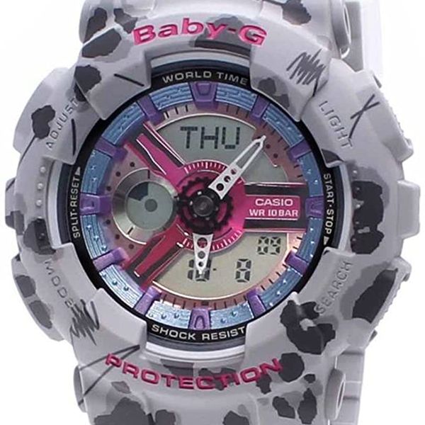 Casio Watch Ladies White Black Blue Casio Baby-G Flower Leopard Analog ...