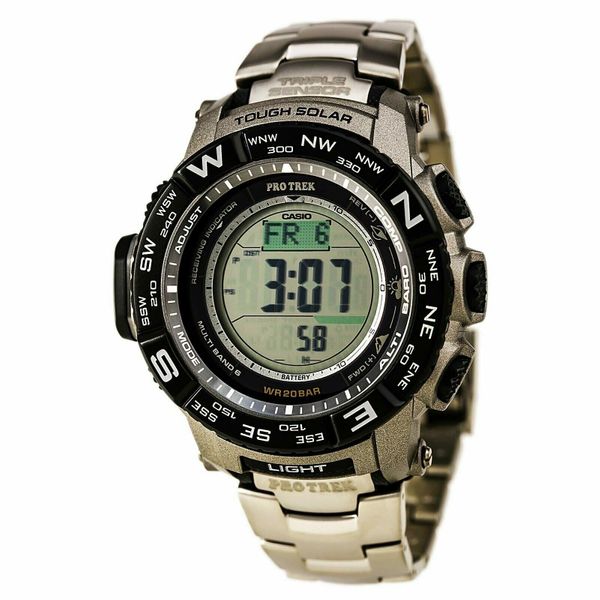Casio Men's Watch Pro Trek Grey Digital Dial Solar Power Titanium ...