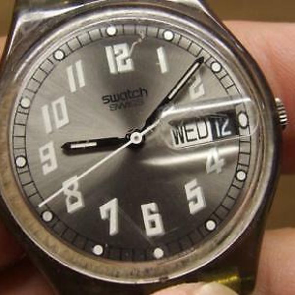 Vintage Swatch Watch 510 5755 Day & Date Swiss Made Stretch Band Needs ...