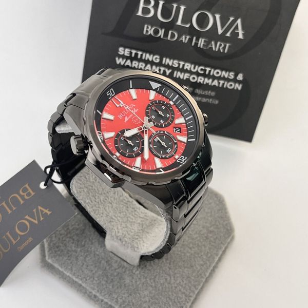 Bulova Marine Star Red Dial Stainless Steel Men's Quartz Watch 43mm ...
