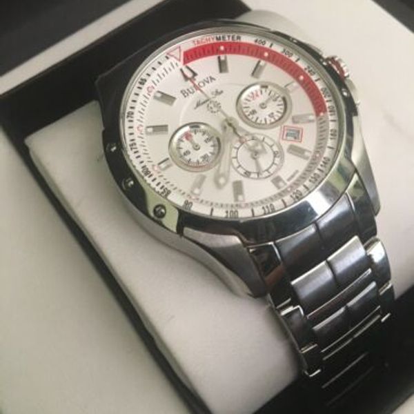 BULOVA 96B013 MARINE STAR WHITE FACE STAINLESS STEEL MENS WATCH ...