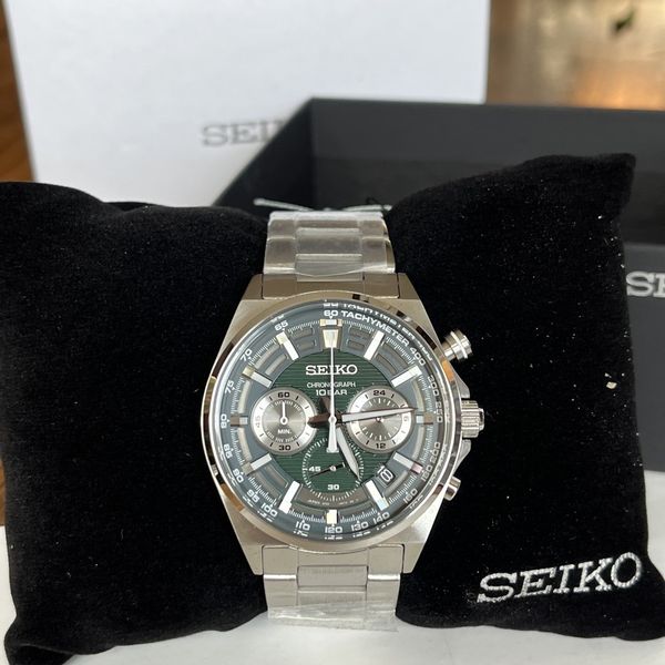 SEIKO Essentials Green Chronograph Men's Stainless Steel Watch SSB405 ...