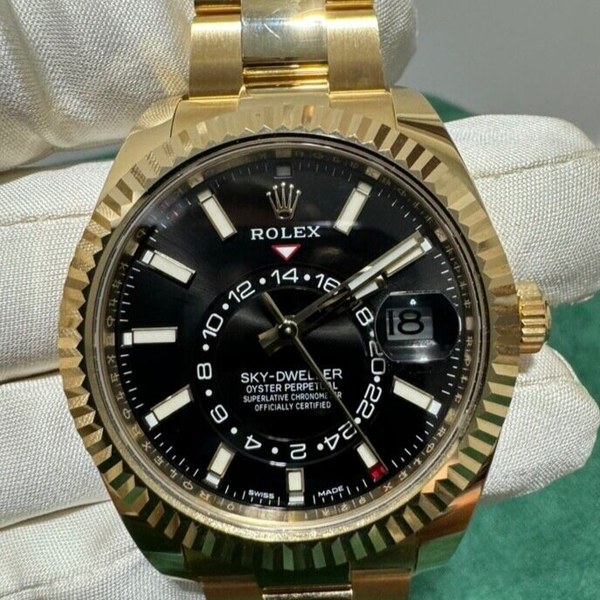 Rolex Sky-Dweller 326938 Yellow Gold Oyster Bracelet Black Dial 2022 | WatchCharts Marketplace