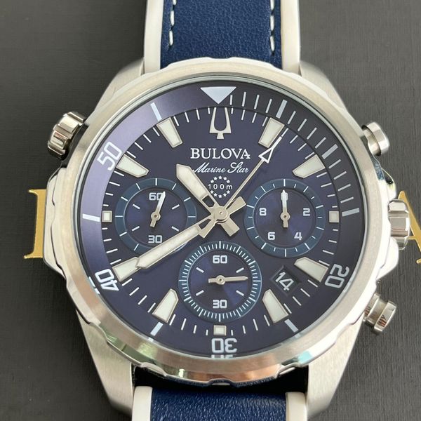 Bulova Marine Star Quartz Watch 43mm Blue Dial Rubber Strap Men's Watch ...