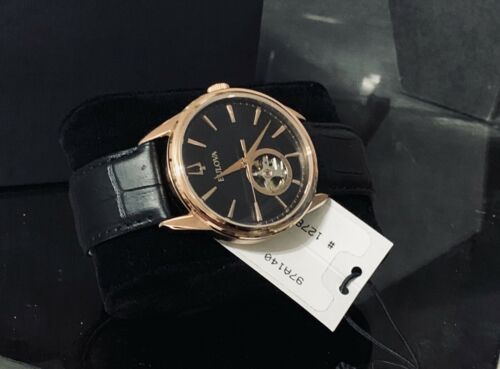 Bulova 97A140 Men's 45mm Automatic Black Leather Strap Watch NWT ...