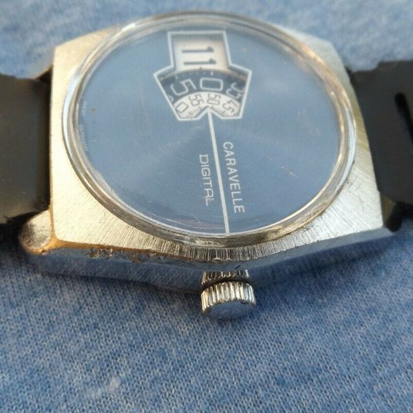 VINTAGE BULOVA CARAVELLE JUMP HOUR WATCH 1974 17 JEWELS HAND WINDER ...