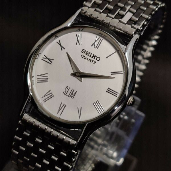 Seiko Men's Roman Numeral Dial Quartz Slim Wrist Watch Japan Made New ...