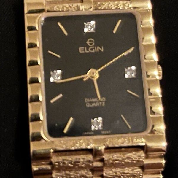 Menâ s Vintage Elgin Watch Gold Tone Black Dial | WatchCharts Marketplace