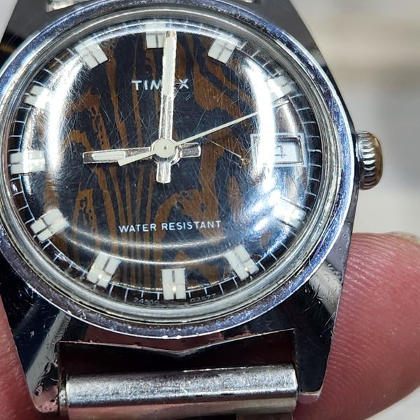 RARE Vintage Timex Sprite Mechanical Wind Wood Grain Dial 1977 WORKING ...