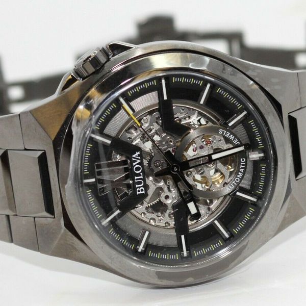 Bulova Men's Classic Automatic Gunmetal Skeleton Dial Watch 98A179 New ...