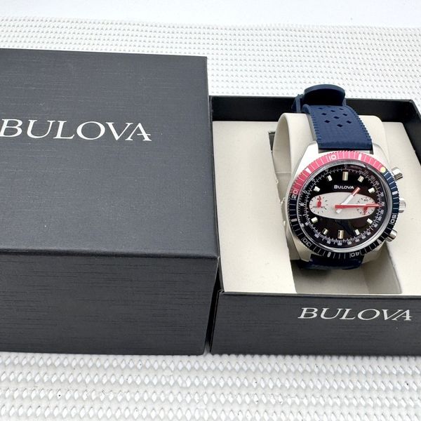 BULOVA Surfboard Chronograph Blue Dial Pepsi Bezel Original Rubber Band ...