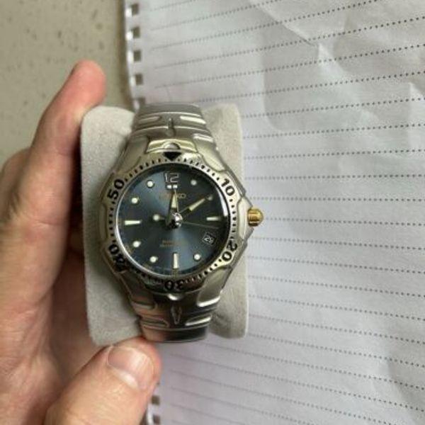 Men's 40mm Seiko Kinetic Titanium Auto Relay Deep Blue Dial Dive Watch ...