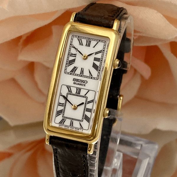 RARO Orologio Vintage Seiko Dual Time Tank Style Numeri Romani Corone ...