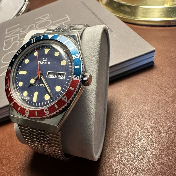 Timex Q 1979 Reissue 38mm Stainless Steel Bracelet Watch Pepsi Blue ...