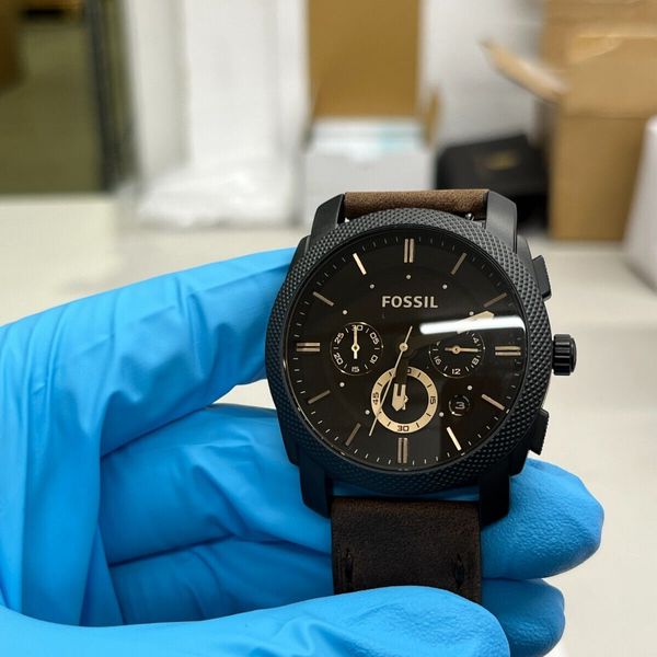 Fossil Men's Machine Chronograph Dark Brown Leather 42mm Watch FS5251 ...