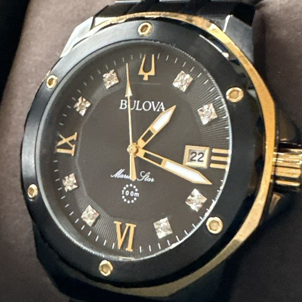 Bulova Marine Star Quartz Diamond Black Dial Men's Watch 98D176 ...