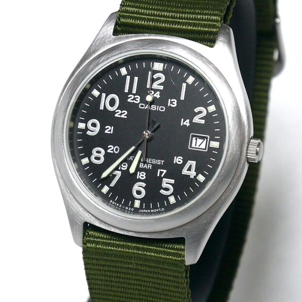 CASIO Military Field Watch MW-121 Black Dial Luminous Hands Date ...