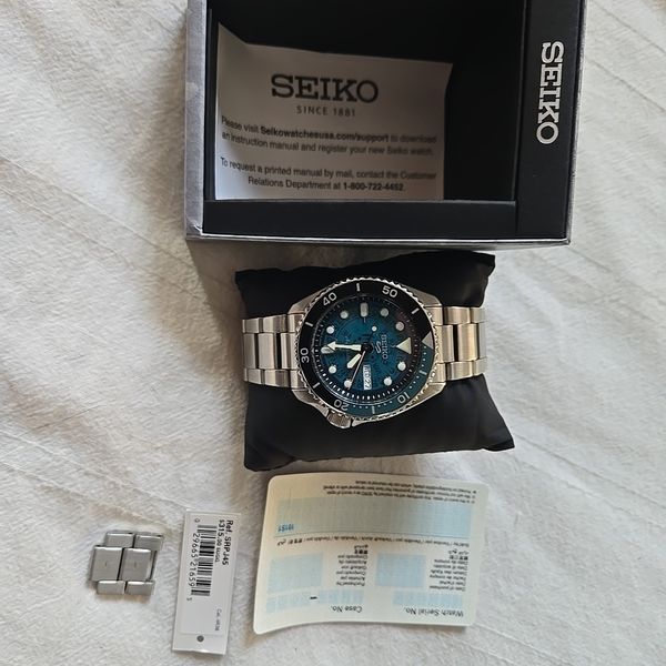 Seiko 5 Automatic Teal Transparent Dial Steel Bracelet Men's Watch ...