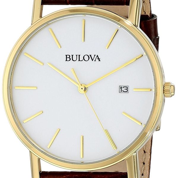 Bulova Men's Classic Quartz Calendar Slim Movement Brown Watch 37 MM ...
