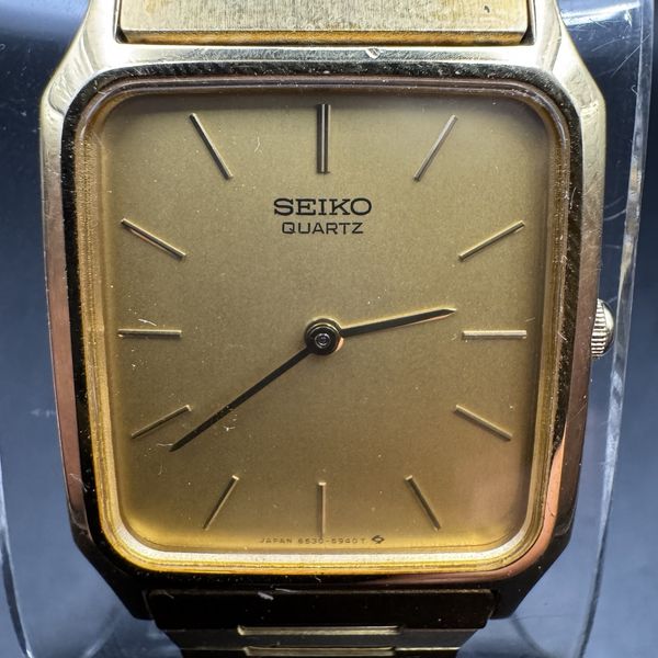Vintage SEIKO Menâ s Rectangular Gold Tone Quartz Tank Watch 6530-5509 ...