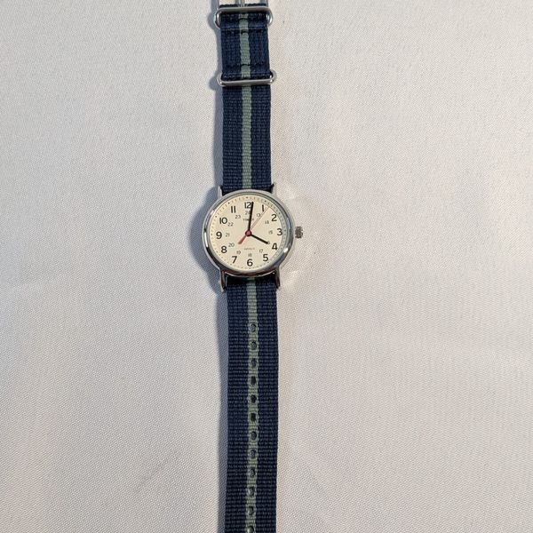 Timex Weekender T2N654 Mens Silver Case Blue Band Analog Round ...