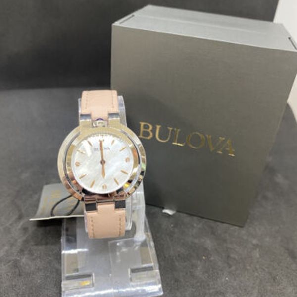 Bulova Women’s Sapphire Crystal Pink Leather Strap Watch - 96P197 - New ...
