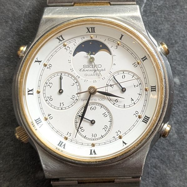 Seiko 7A48-7000 Chronograph Vintage Moon Phase Used Quartz Watch ...
