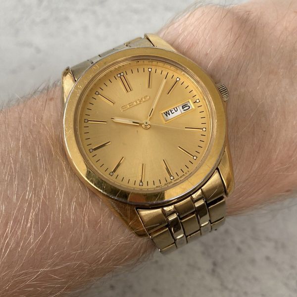 Vintage Seiko Quartz Gold Plated 7N42-0AM0 Quickset Day Date Watch | WatchCharts Marketplace