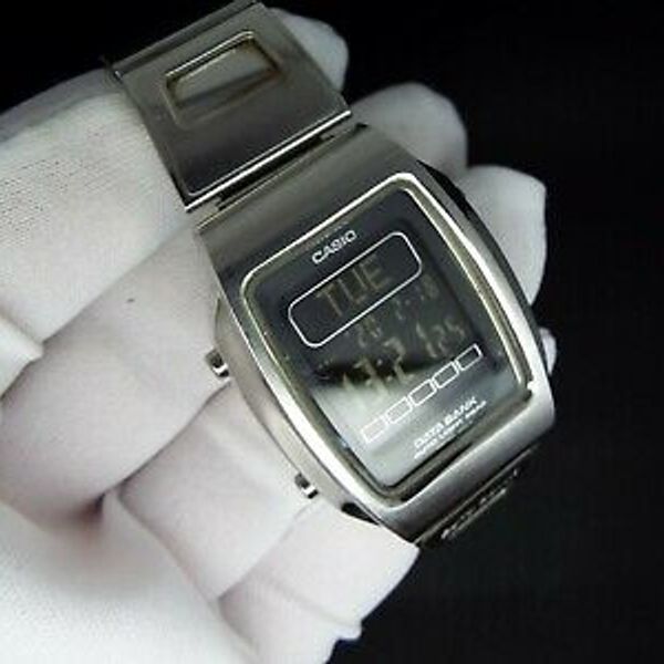 Rare CASIO Vintage Digital Watch DB-100 DATABANK ALL STAINLESS 1641 ...