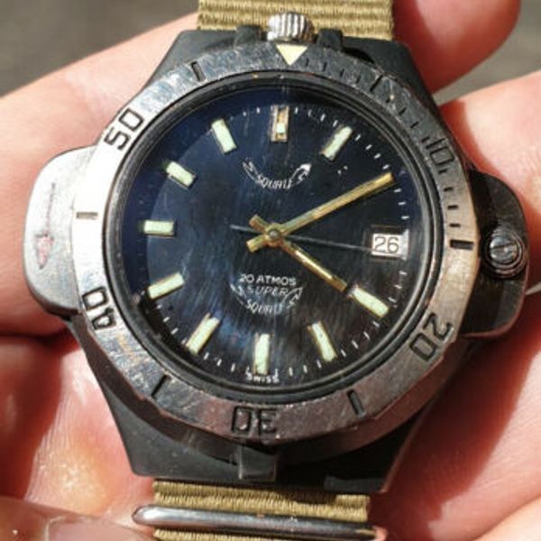 Squale 20atm rare pvd rambo year 1980 quartz 45mm rare vintage diver ...