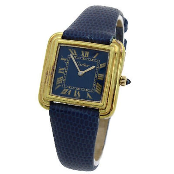 Cartier Stepped Tank Ladies Vermeil watch 5 512 117 Blue Dial 28mm # ...