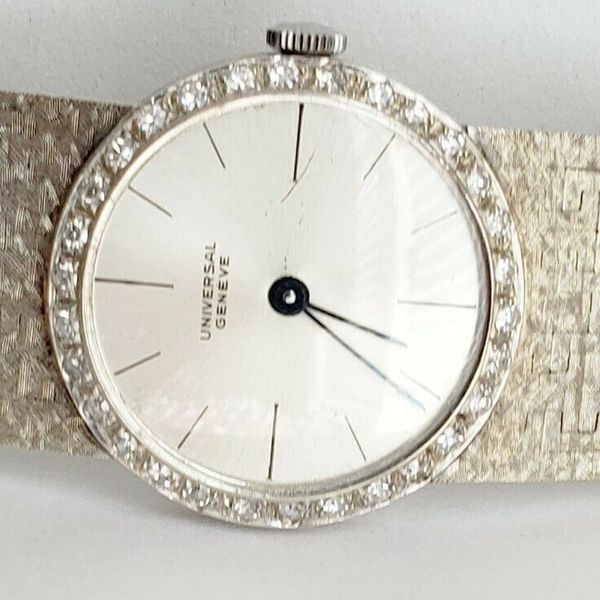 Universal Geneve 18K Solid White Gold Diamond Bezel Lady Wrist Watch ...