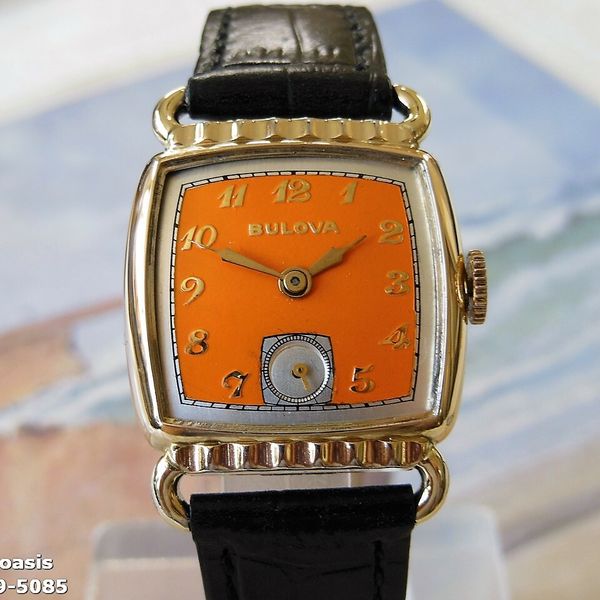 1950 Vintage BULOVA HORN LUGS, Stunning Orange Dial, Serviced ...
