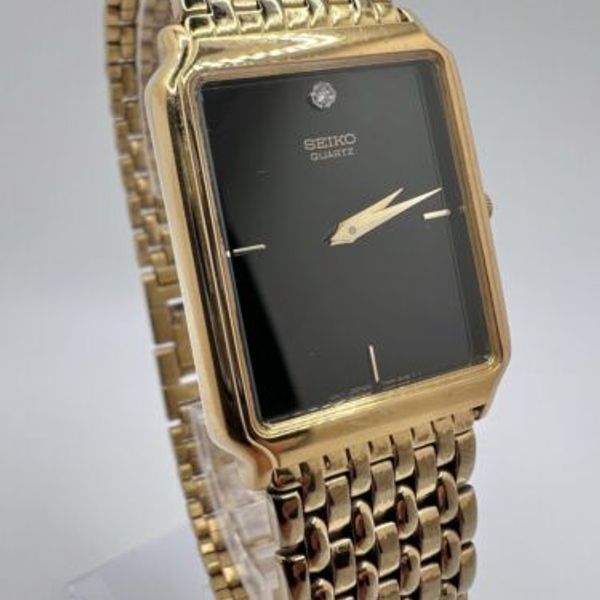 Menâ s Vintage Gold Tone Seiko Tank Rectangular Watch Diamond Dial ...