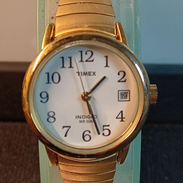 Vintage TIMEX INDIGLO CR 1216 CELL Gold Tone Women's Watch Need Battery ...