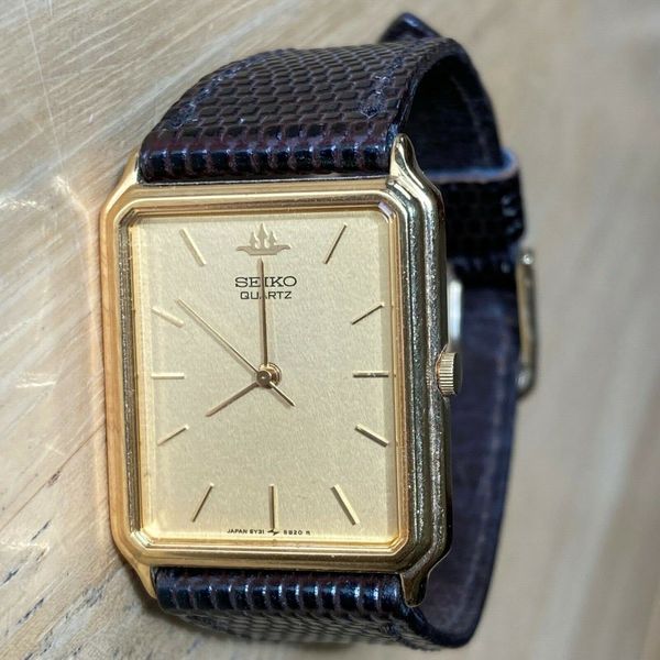 Vintage Seiko Rectangle Quartz Watch Leather Band 5Y31-5A30 Needs New ...
