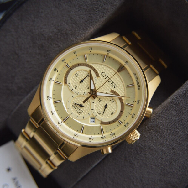 Citizen Gold Chronograph Quartz Men's Bracelet Watch Fullset WR 100 ...