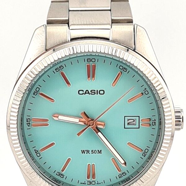 Casio Watch MTP-1302P 40mm Silver Stainless Steel Case & Tiffany Blue ...