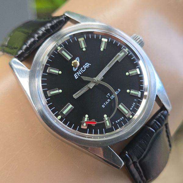 Vintage ENICAR men's manual wind watch Rocket second hand swiss 1970s ...