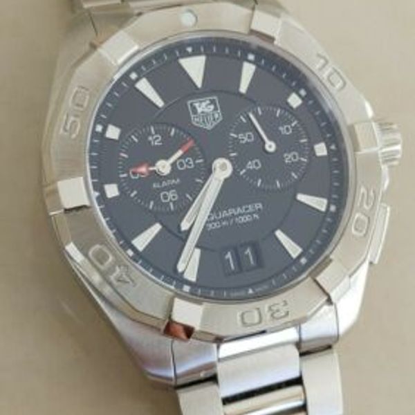 Authentic TAG Heuer Aquaracer Quartz Alarm Mens Black Steel Watch ...