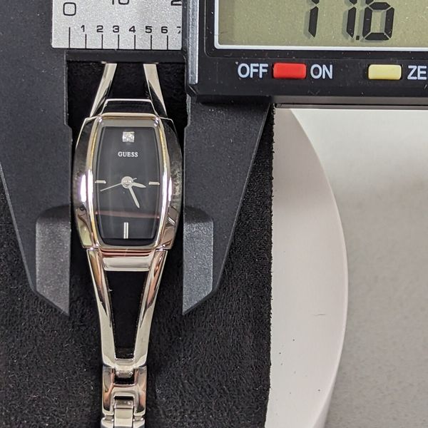 Guess G Link lack Dial Rectangle Silver Tone Case Adjustable Band Watch ...