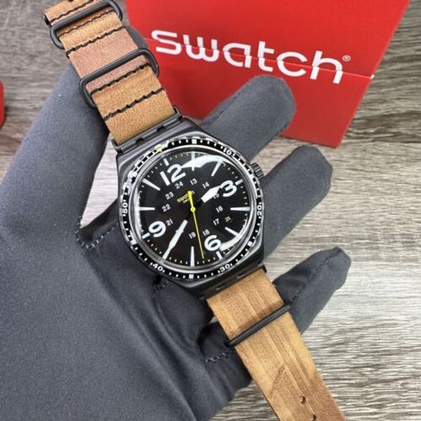 NEWâ Swatch Irony SPECIAL UNIT Stainless Steel Brown Leather Men's ...