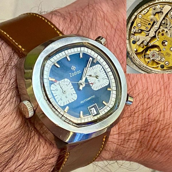 Rare 1969 Zodiac Cal 12 (Heur Autavia/Monaco mvmnt) 43mm solid steel 4 ...