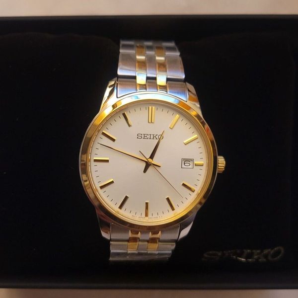 Seiko Men's Essentials Quartz White Dial Two Tone Band Watch SUR402 ...